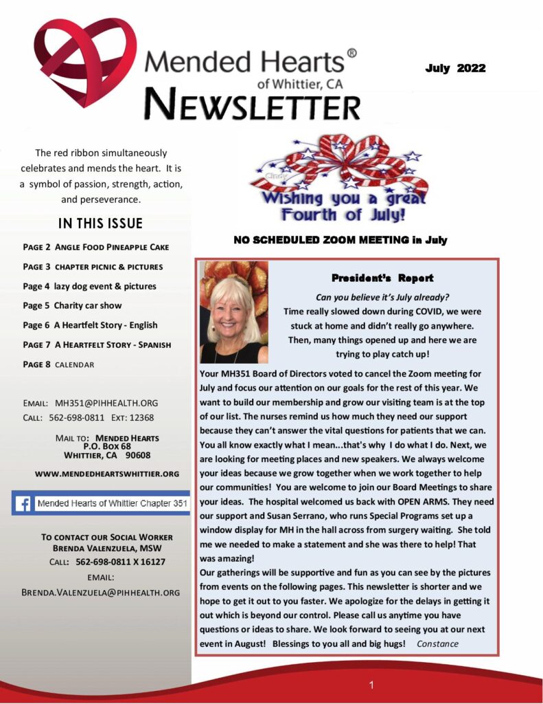Mended Hearts Whittier Newsletter | Mended Hearts Whittier Chapter 351