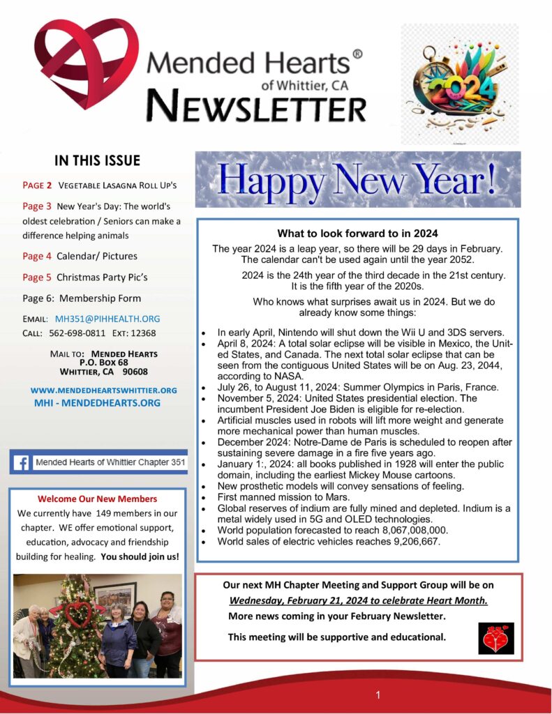Mended Hearts Whittier Newsletter | Mended Hearts Whittier Chapter 351